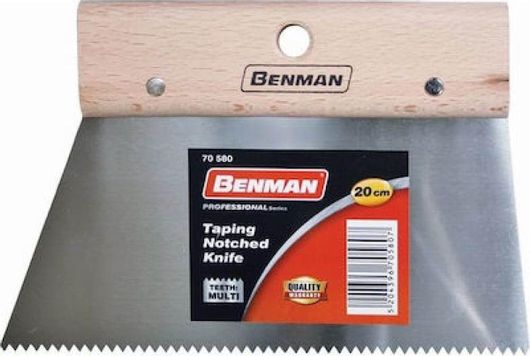 Σπάτουλα Benman 70924 Πλακάδων Inox Ξύλινη Λαβή 200mm Ψιλό Δόντι ...