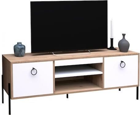 Τραπέζι Τηλεόρασης HM9245.01 160x35x56cm Λευκό / Καρυδί | SHOPFLIX.gr