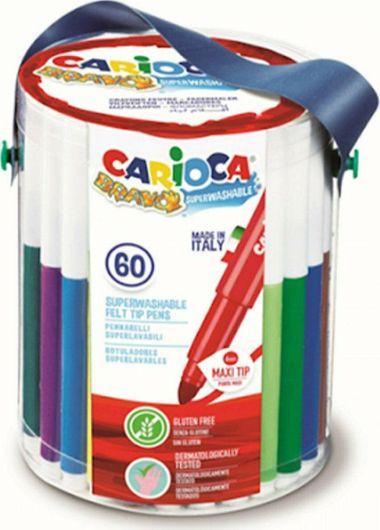 Μαρκαδόροι Ζωγραφικής Carioca Bravo Πλενόμενοι Ζωγραφικής Χονδροί 60τμχ ...