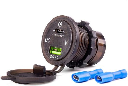 Πρίζα AMiO με 2 Θύρες USB & Ψηφιακό Βολτόμετρο με Καπάκι 12/24V 5-12V 3 ...