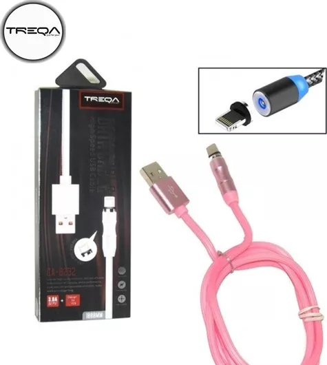 Treqa CA-8232 Braided/Magnetic USB to Lightning Cable Ροζ 1m | SHOPFLIX.gr