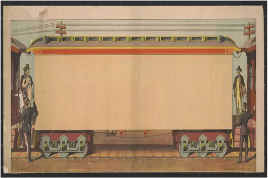 Πίνακας [Train with blank rail car, on the left are two men in between ...