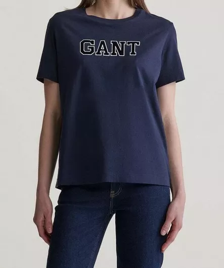 Gant Γυναικείο T-shirt με V Λαιμόκοψη Navy Μπλε | SHOPFLIX.gr