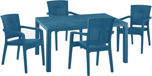 Σετ Τραπεζαρίας Εξωτερικού Χώρου Rattan Πετρόλ 5τμχ | SHOPFLIX.gr