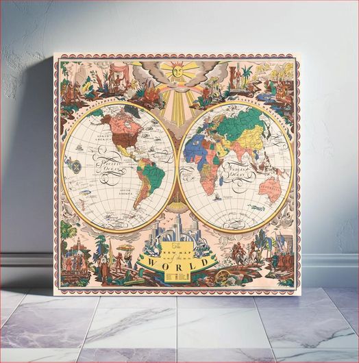 Πίνακας The new map of the world (1928), vintage illustration by Edward ...